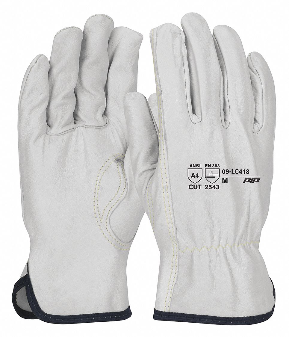 PIP Leather Gloves: L ( 9 ), Drivers Glove, Goatskin, Std, Full Leather ...