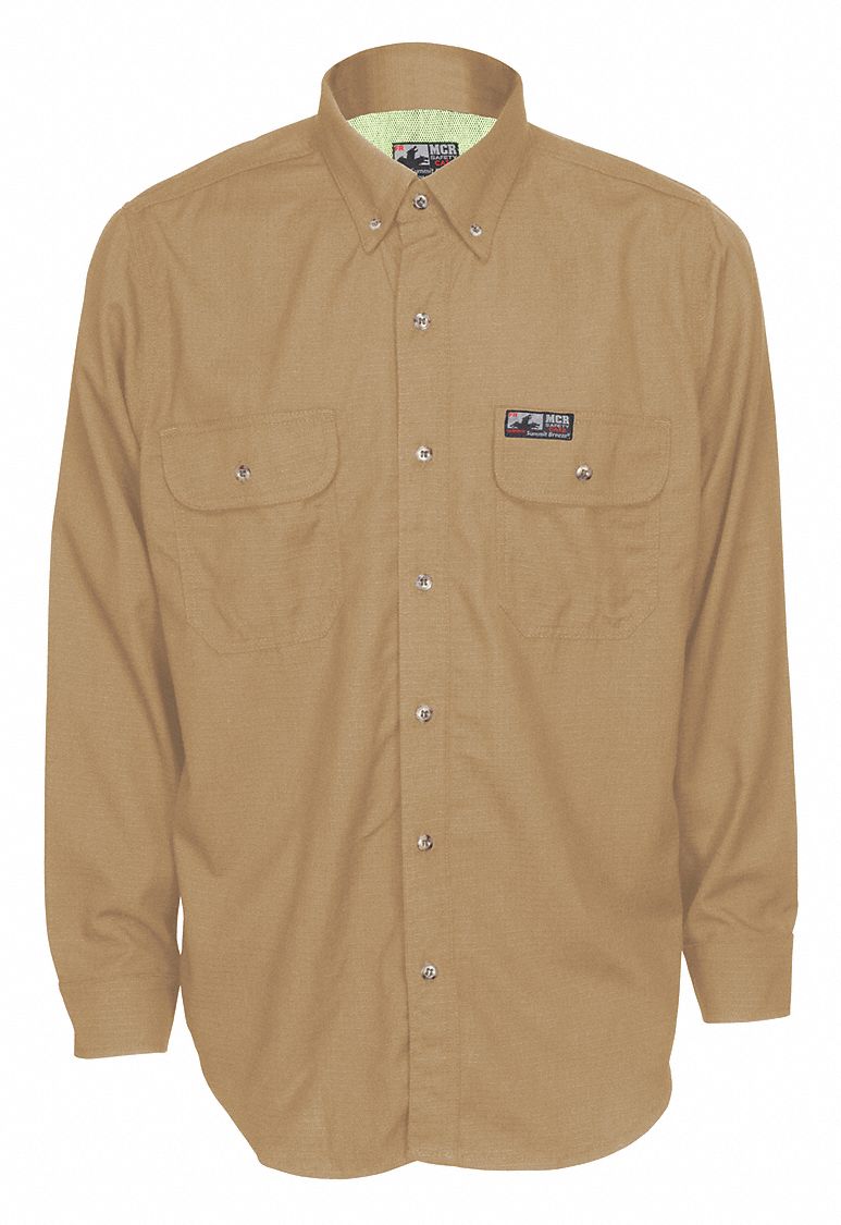 MCR SAFETY, 8.9 cal/sq cm ATPV, Men's, Flame-Resistant Collared Shirt ...