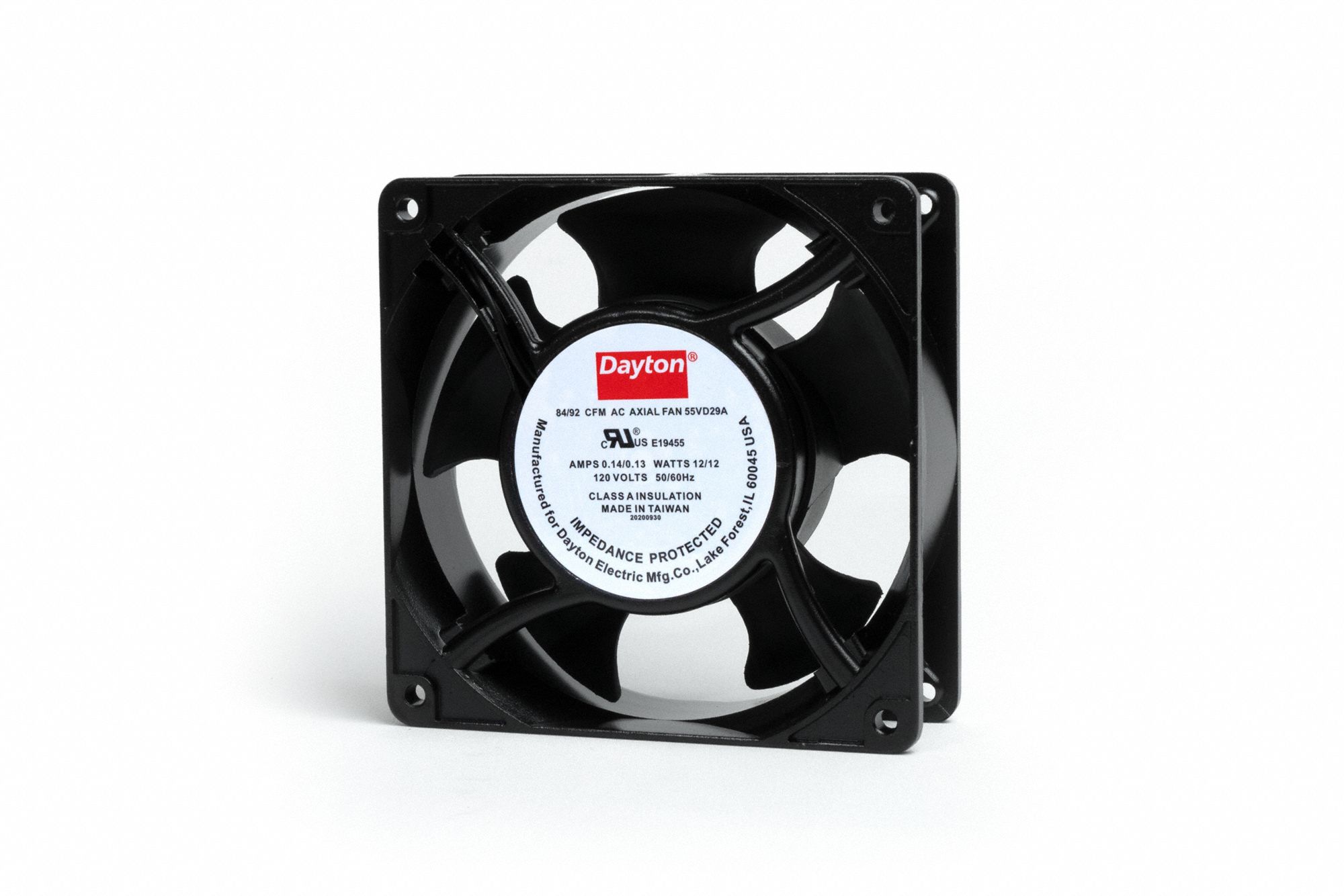 DAYTON 4 11 16 In Ht 1 1 2 In Dp Standard Square Axial Fan 55VD29