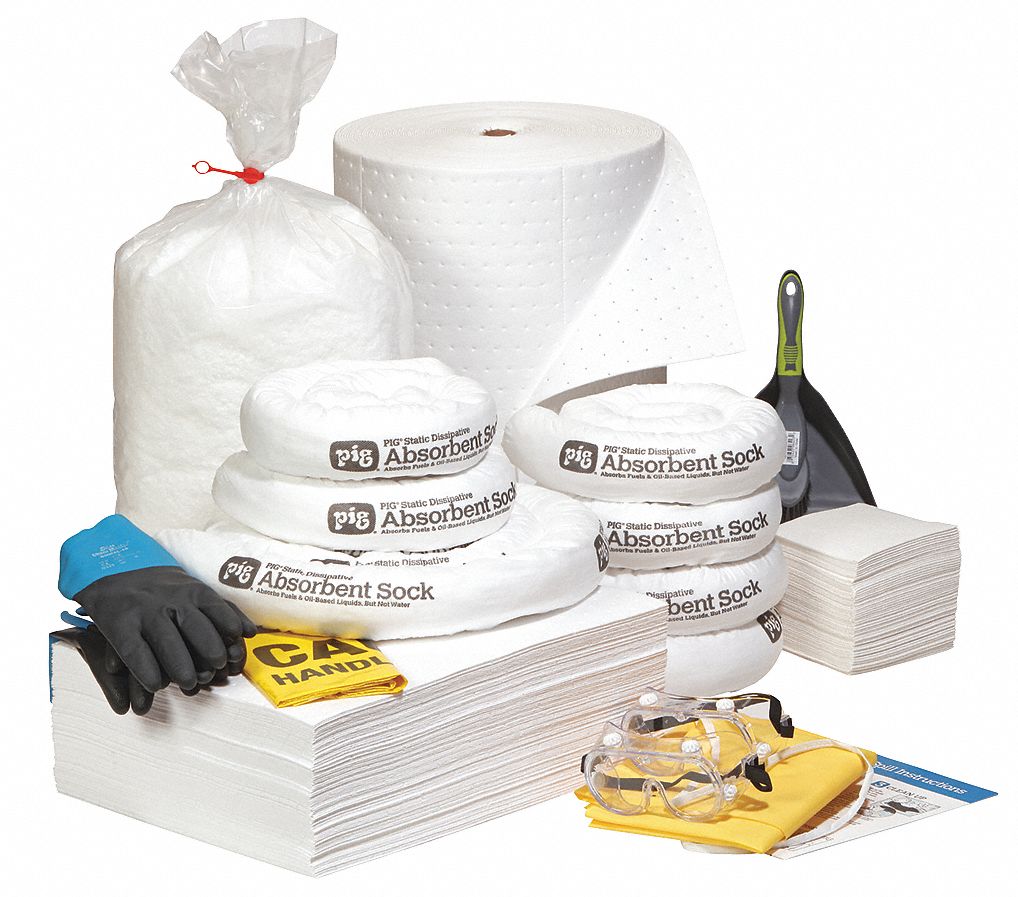 PIG, 43 gal Volume Absorbed Per Kit, White, Spill Kit Refill - 55VE37 ...