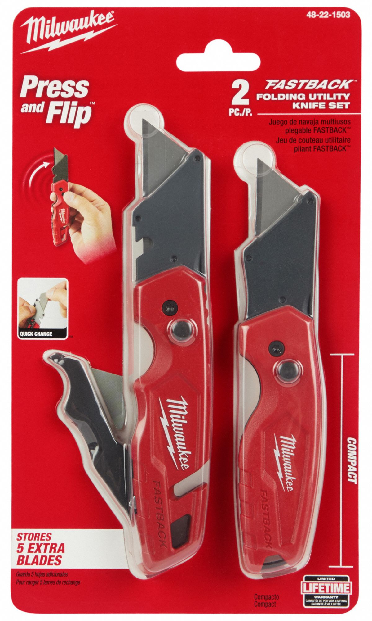 MILWAUKEE Folding Utility Knife, Bi-Metal, 7 in Overall Length, Number ...