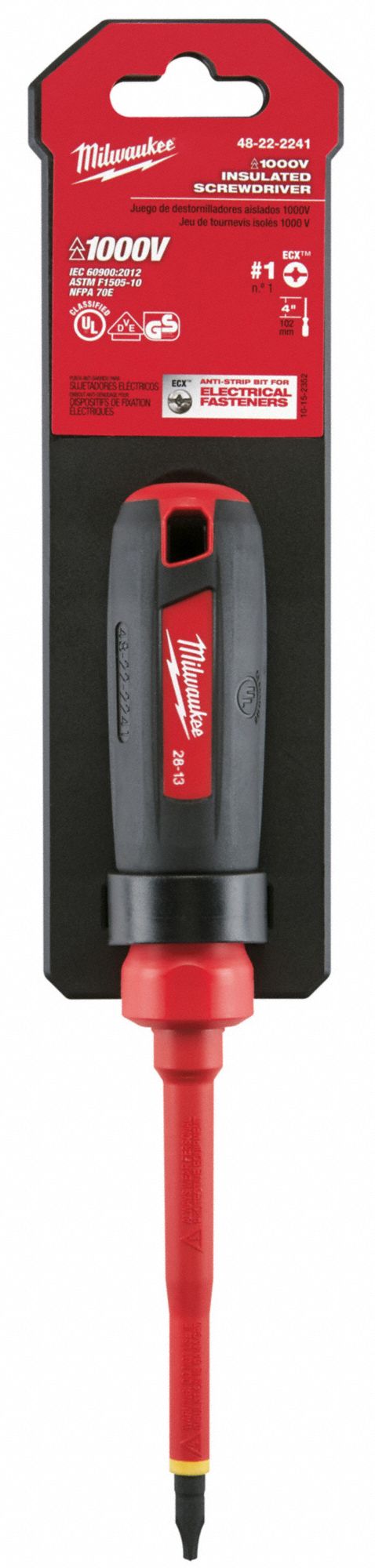 MILWAUKEE Insulated ECX Screwdriver, Tip Size #1, ECX, Molded, Overall ...