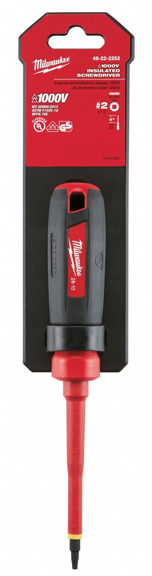 MILWAUKEE Insulated Square Screwdriver, #2 - 55ZY92|48-22-2252 - Grainger