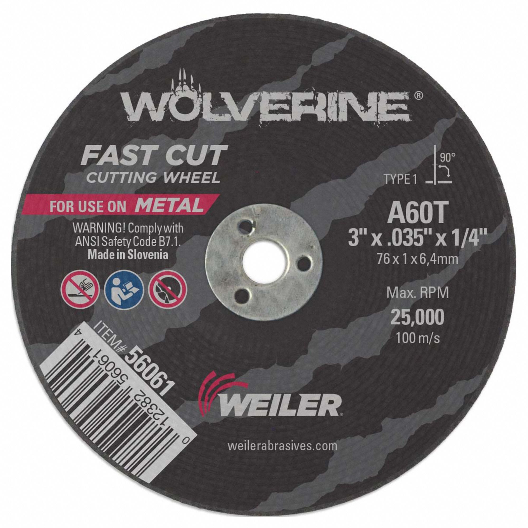 WOLVERINE, 0.035 in, Abrasive Cut-Off Wheel - 43VN09|56061 - Grainger