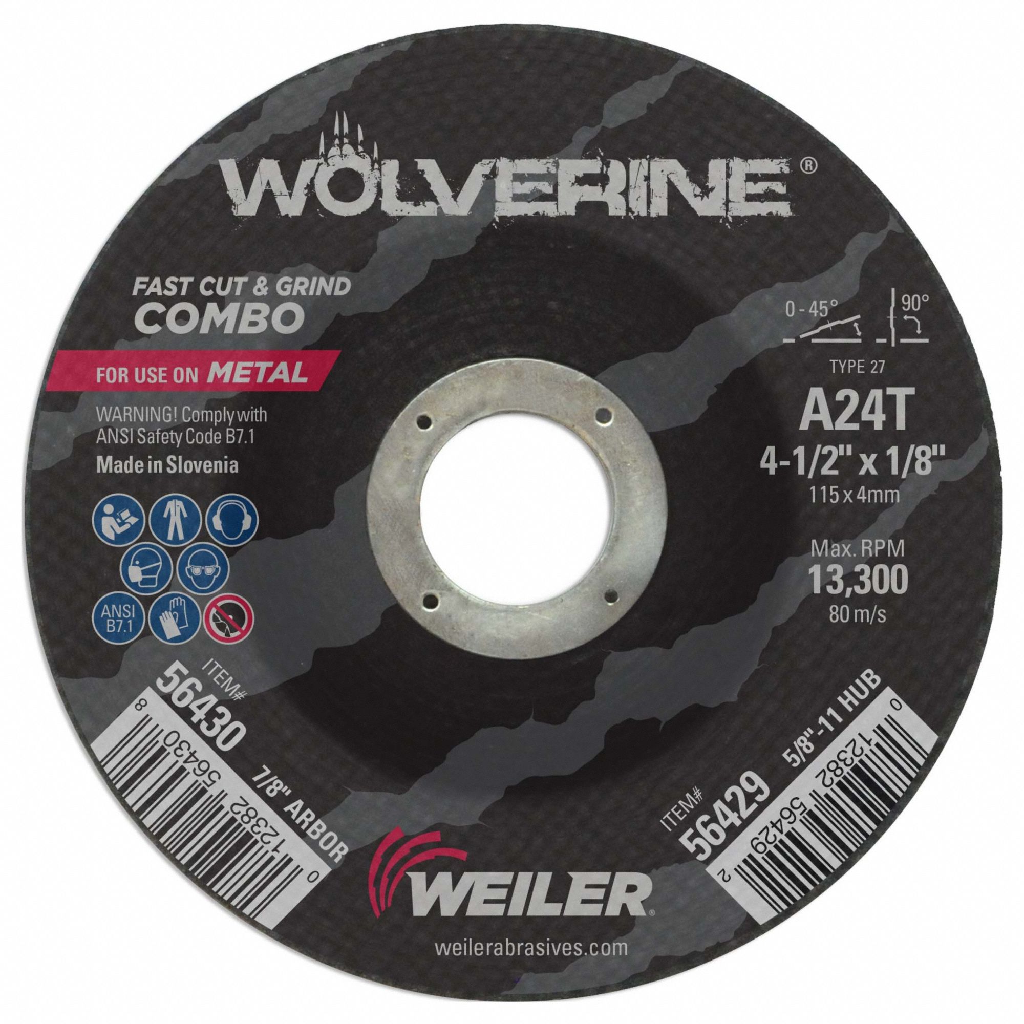 WOLVERINE, 1/8 in, Aluminum Oxide, Cutting Wheel - 43YP87|56430 - Grainger