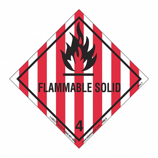 LABELMASTER, Flammable Solid, 4 in Label Wd, Flammable Solid Label ...