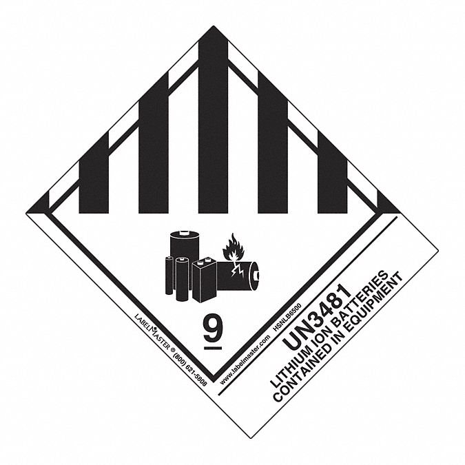LABELMASTER, 4 3/4 in x 3 15/16 in, Paper, UN3481 Lithium Ion Battery ...