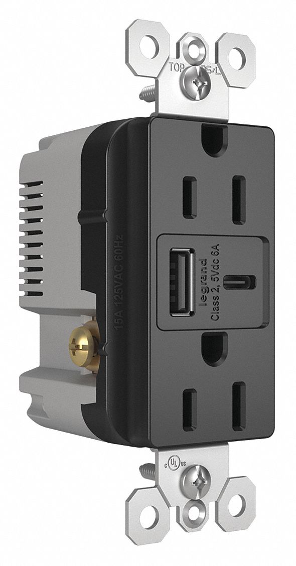Duplex, 5-15R, USB Charger Receptacle - 56FM94|R26USBACBK - Grainger