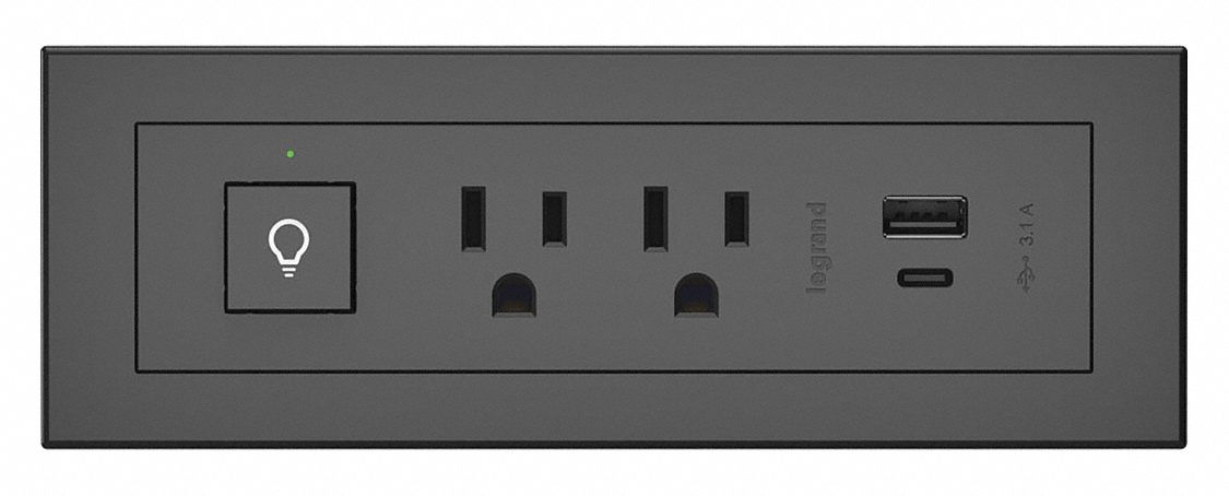LEGRAND, 2 Outlets, Type A/Type C, Furniture Power Outlet - 56FN41 ...