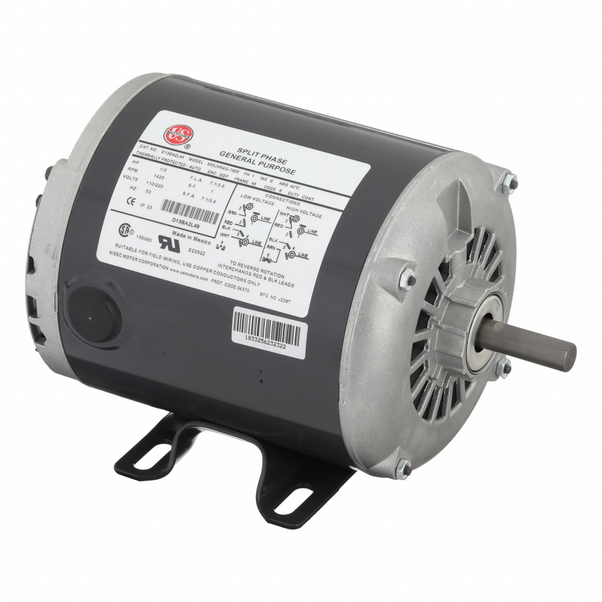 U.S. MOTORS, Open Drip Proof, 48 Frame Size, 50 Hz Motor - 56JC81 ...