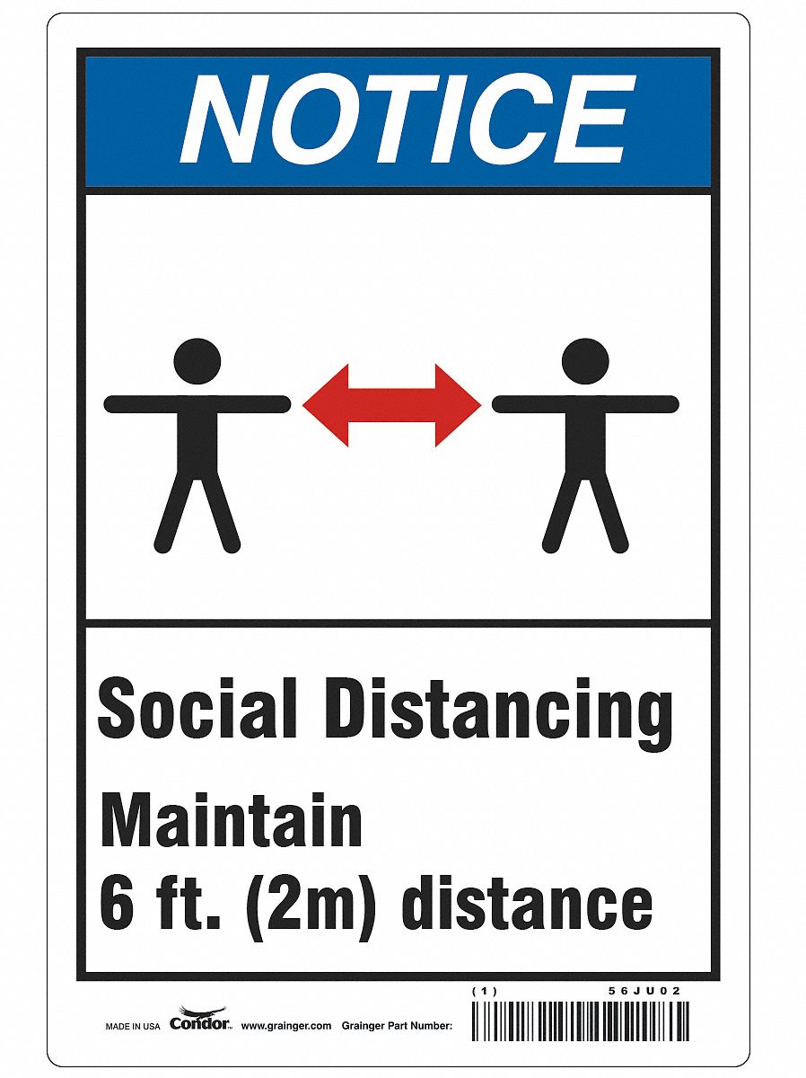 10 in x 14 in Nominal Sign Size, 0.004 in Thick, Social Distancing Sign ...