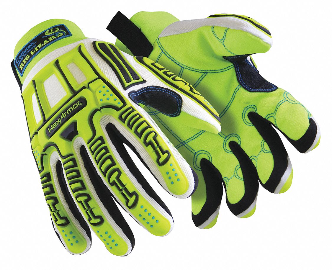 HEXARMOR Mechanics Gloves: S ( 7 ), Riggers Glove, Synthetic Leather, ANSI Cut Level A3, Blue, 1 ...