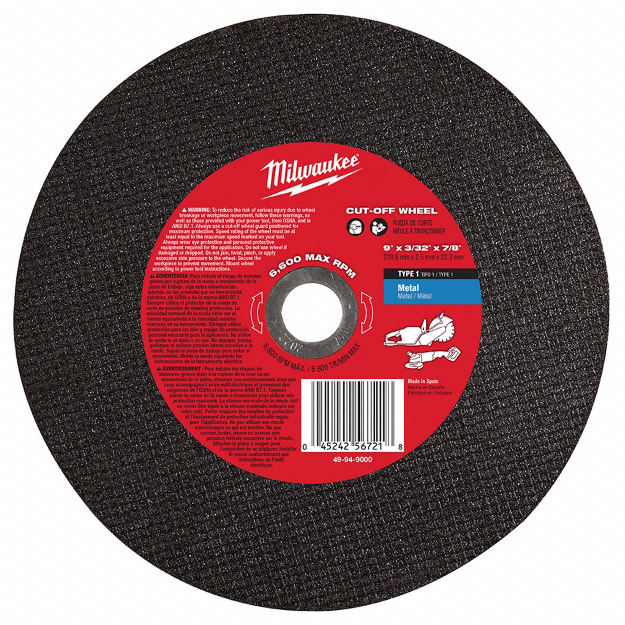 milwaukee-type-1-9-x-3-32-x-7-8-abrasive-cut-off-wheel-56la67