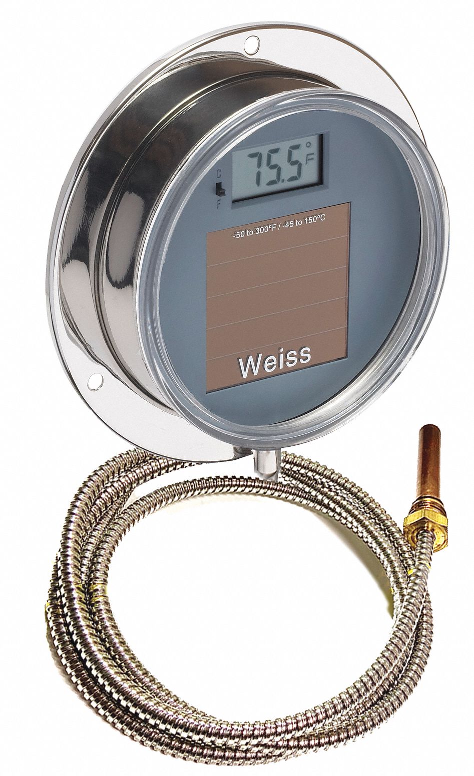 WEISS Digital Panel Mount Thermometer: -50° to 300°F/-45° to 150°C, 1/2 ...