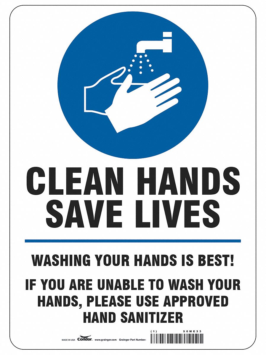 14 in x 10 in Nominal Sign Size, Vinyl, Hygiene Sign - 56ME31|60-1600 ...