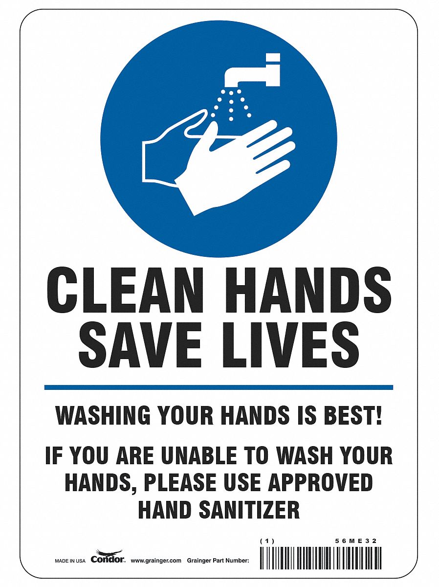 10 in x 7 in Nominal Sign Size, 0.055 in Thick, Hygiene Sign - 56ME32 ...