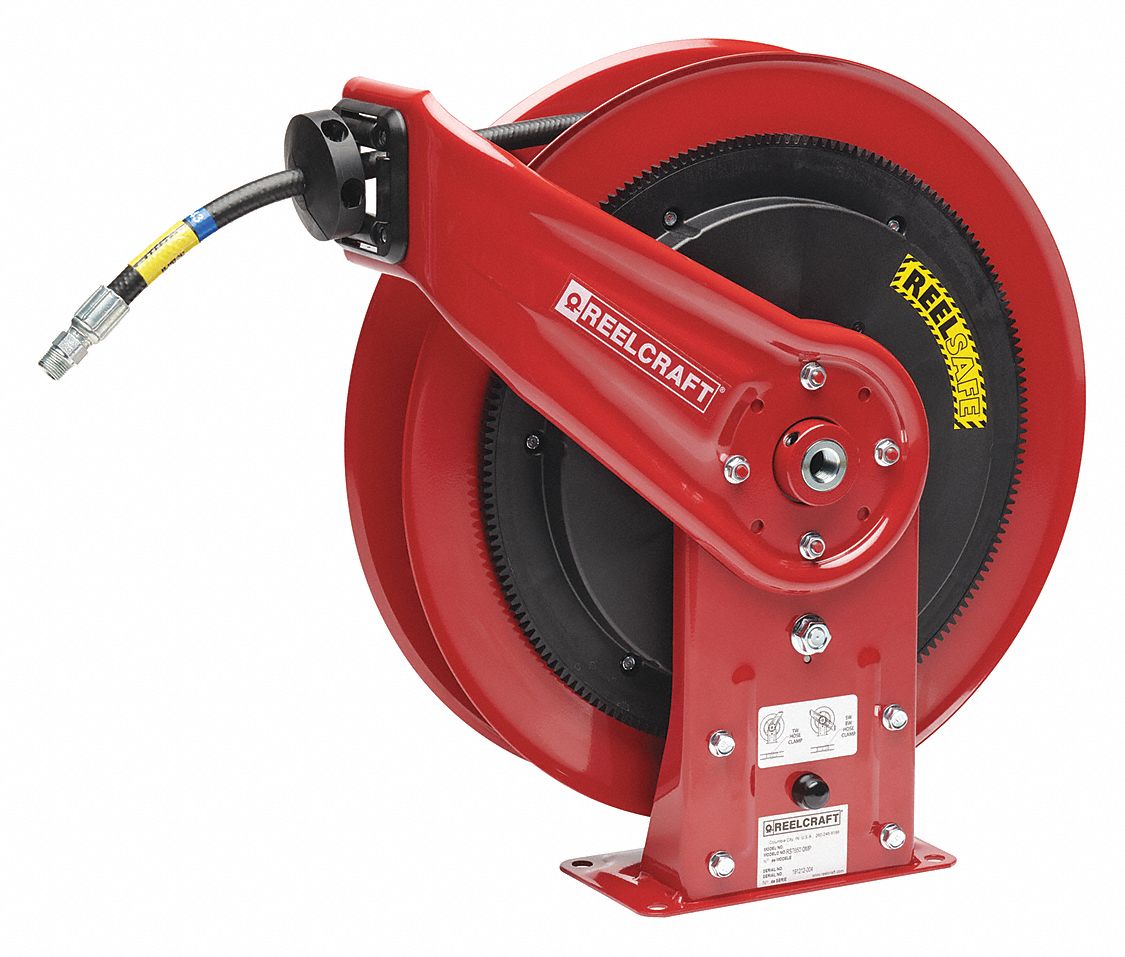 50 ft (3/8 in I.D.), 3/8 in MNPT, Spring Return Hose Reel - 56MW52 ...