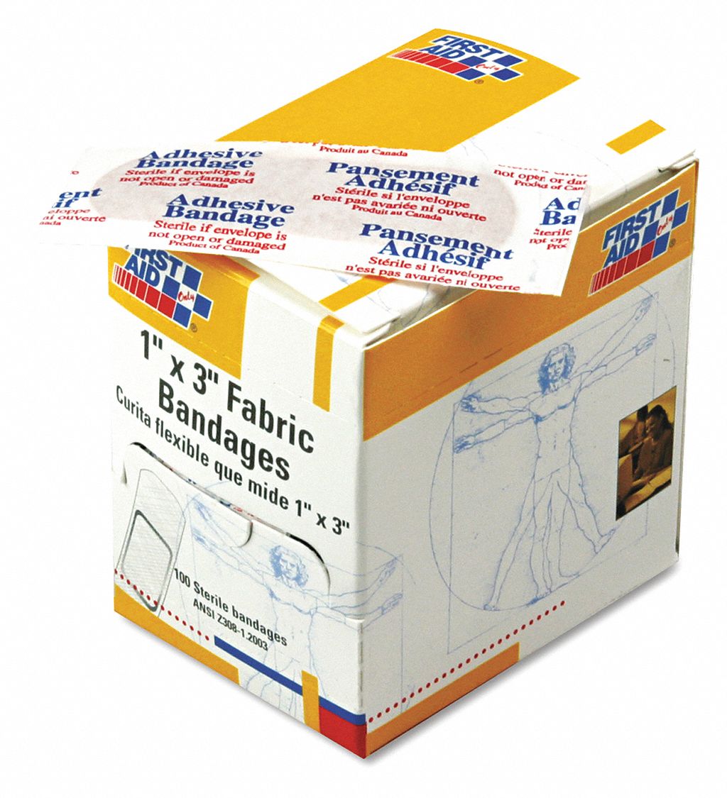 FIRST AID ONLY, 100, PK, Fabric Bandages,1x3",PK100 - 56XE67|G-122 ...