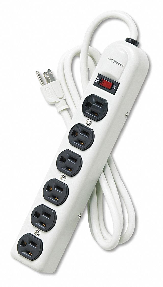 FELLOWES, Metal Power Strip,6 Out,120v,6ft Cord - 56XH69|99027 - Grainger