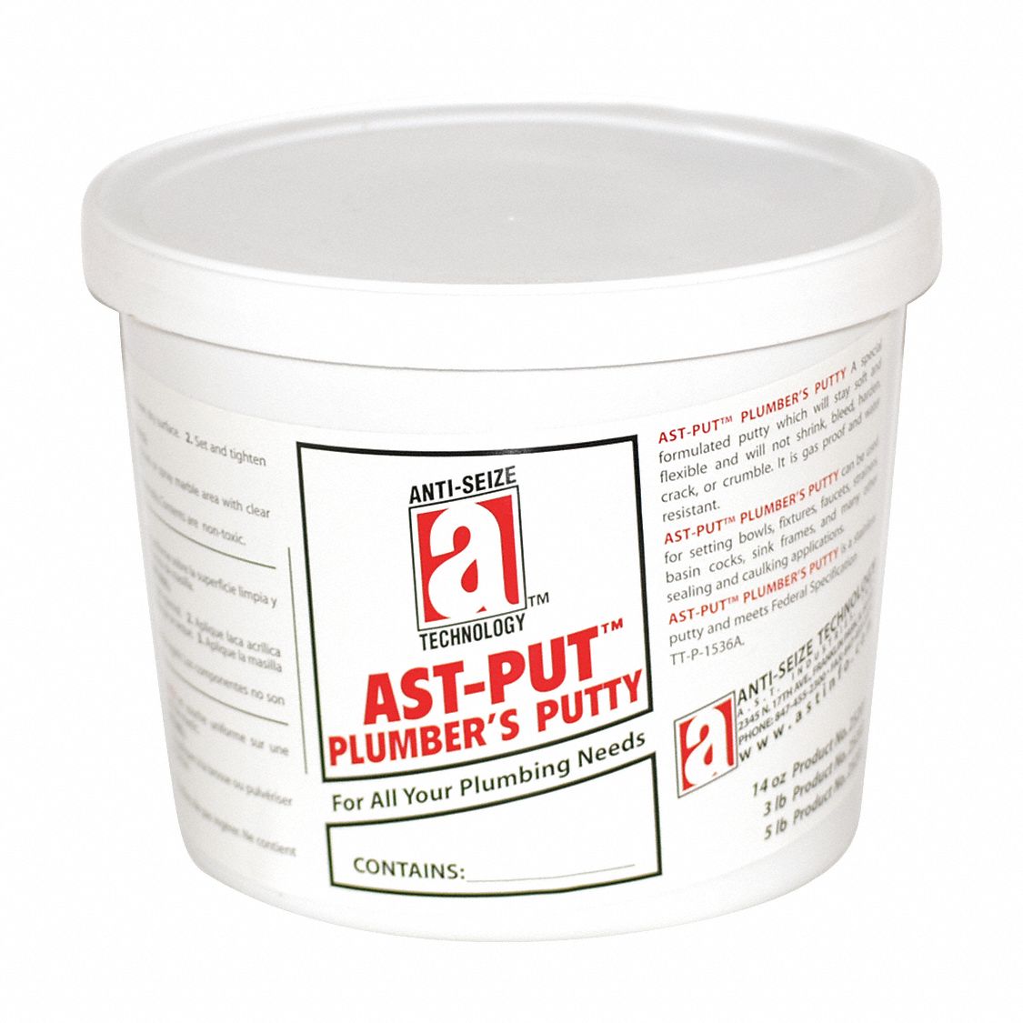 ANTI-SEIZE TECHNOLOGY, 3 lb, Tub, Plumbers Putty - 56ZH24|25203 - Grainger