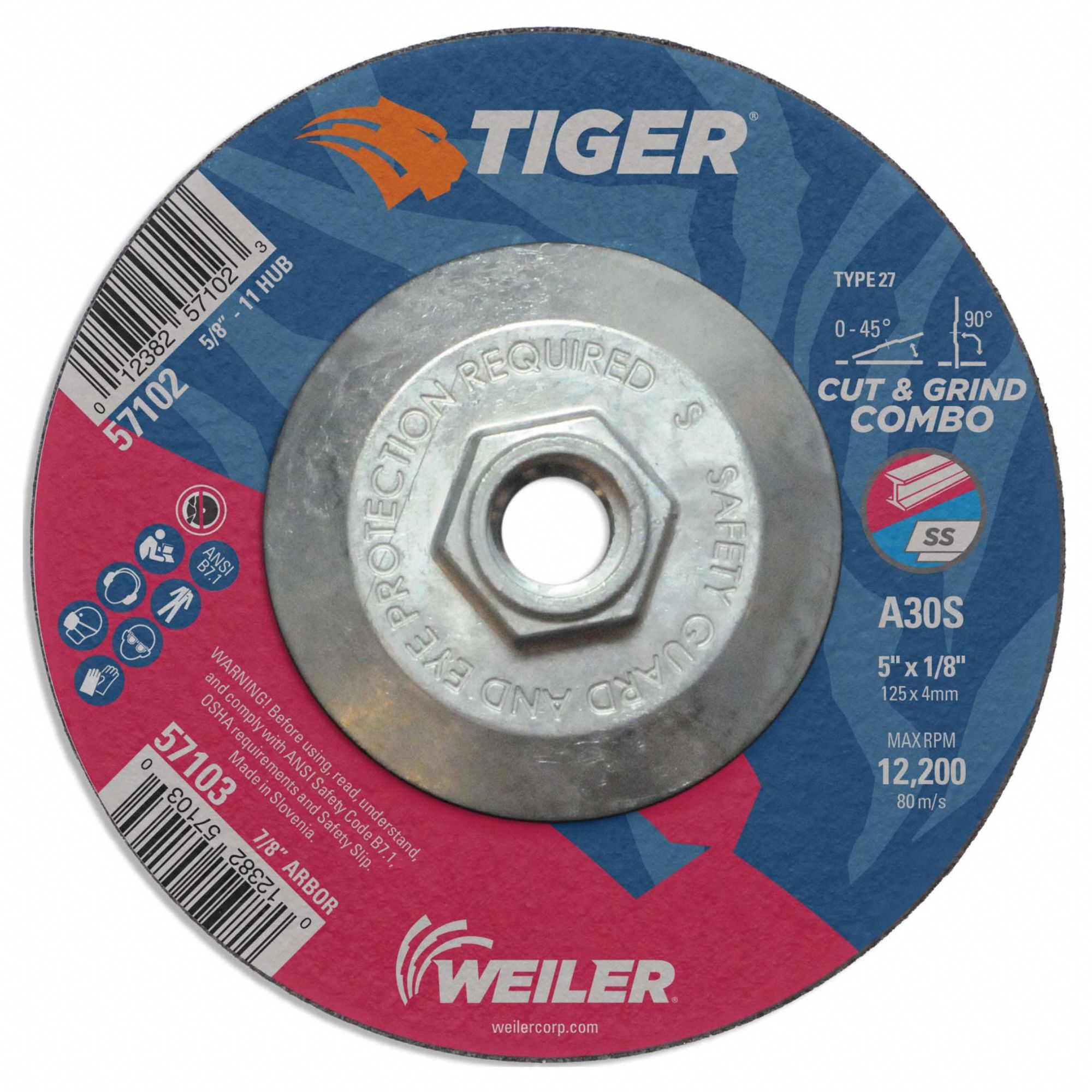 TIGER, 1/8 in, Aluminum Oxide, Combo Wheel - 43YR16|57102 - Grainger