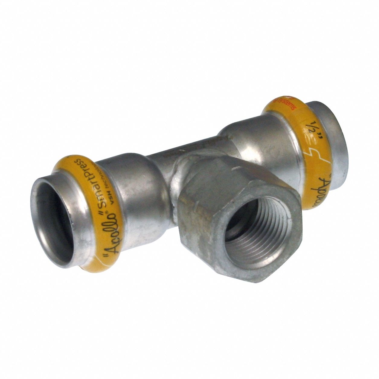 APOLLO, 2 in Pipe x 1 in Pipe x 2 in CTS Size, Press-fit x FNPT x Press-fit, Crimp Tee Fitting ...