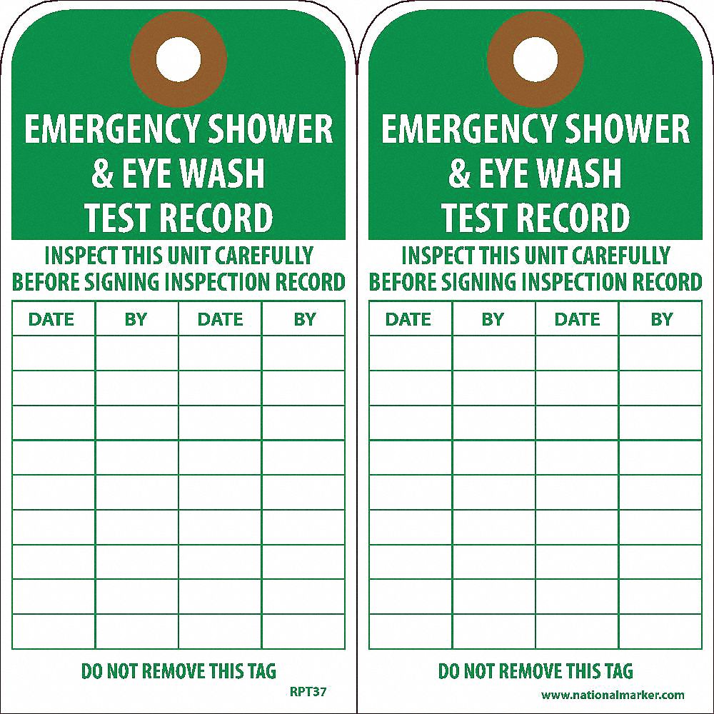 Tag,Emerg Shower/Eye Wash Test Rcrd,PK25 - Grainger