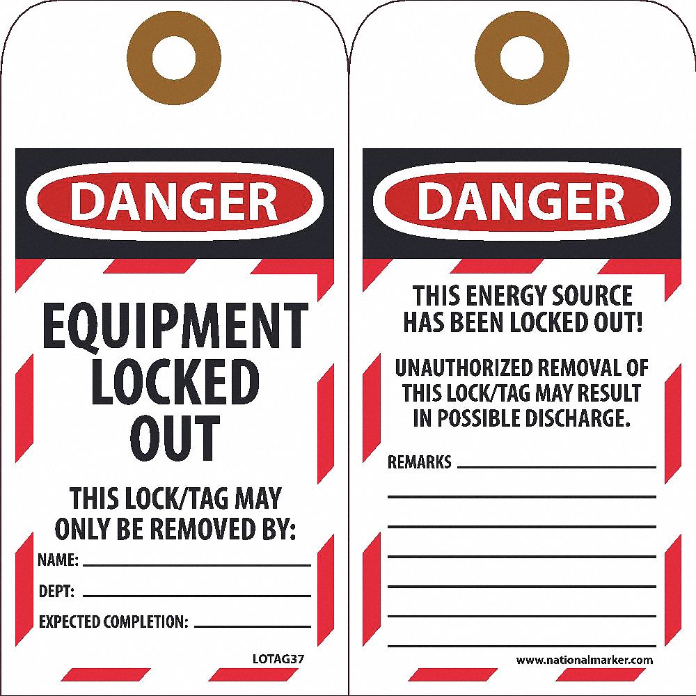 Equipment Lockout Tag,PK25 - Grainger