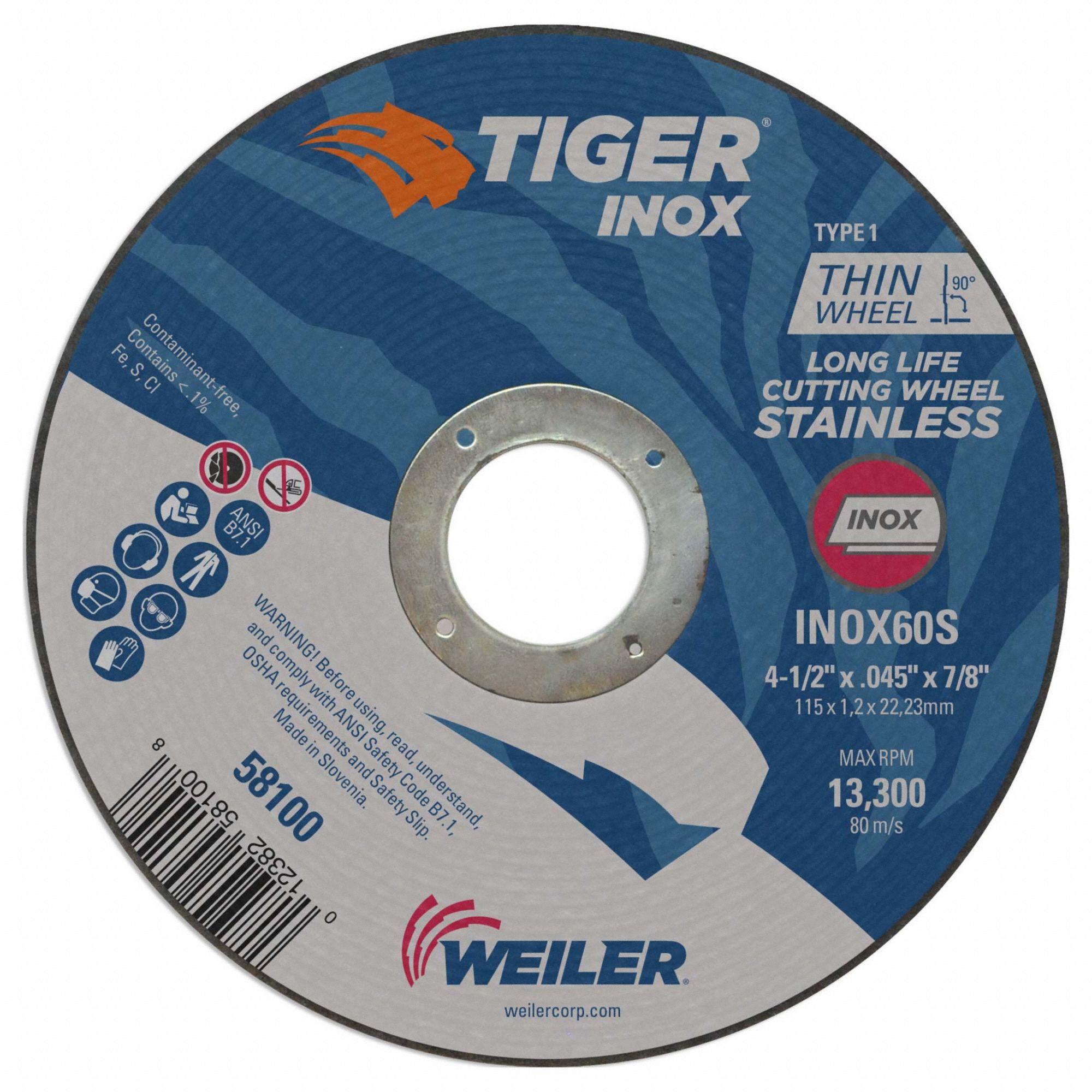 TIGER INOX, 0.045 in, Abrasive Cut-Off Wheel - 43VN45|58100 - Grainger