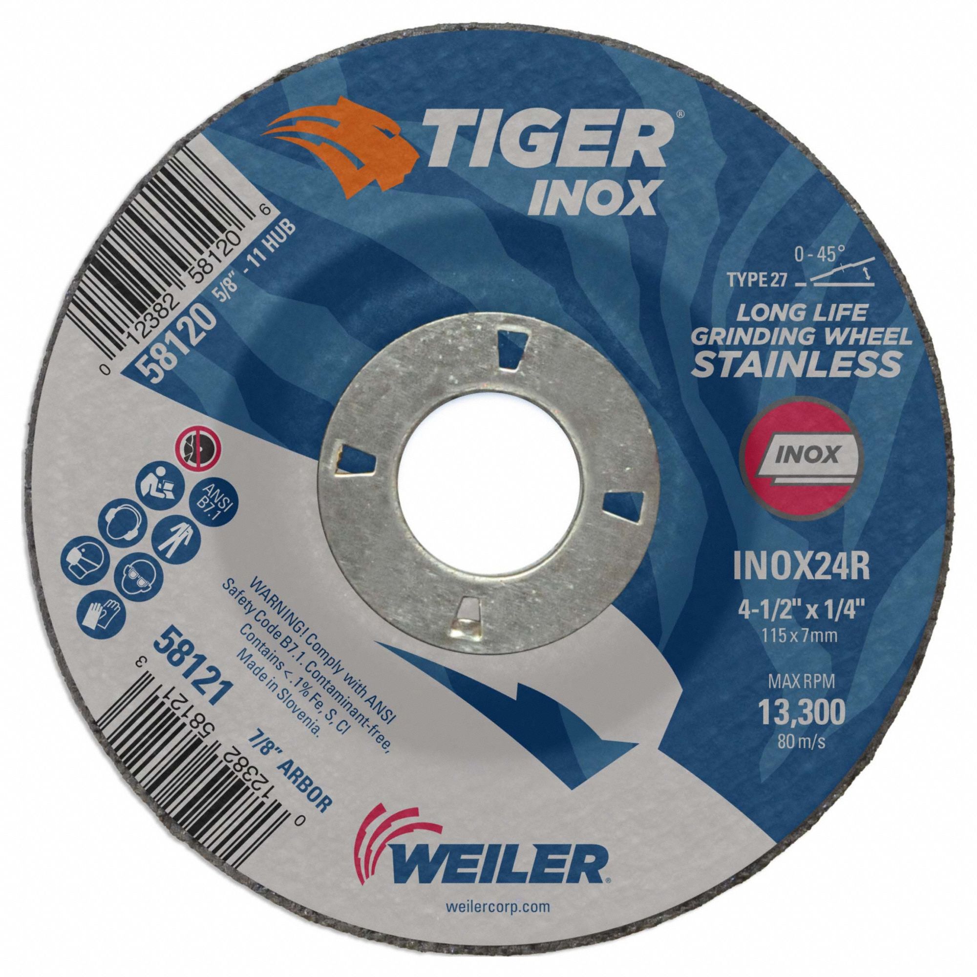 TIGER INOX, 1/4 in, Aluminum Oxide, Grinding Wheel - 43YR58|58121 ...