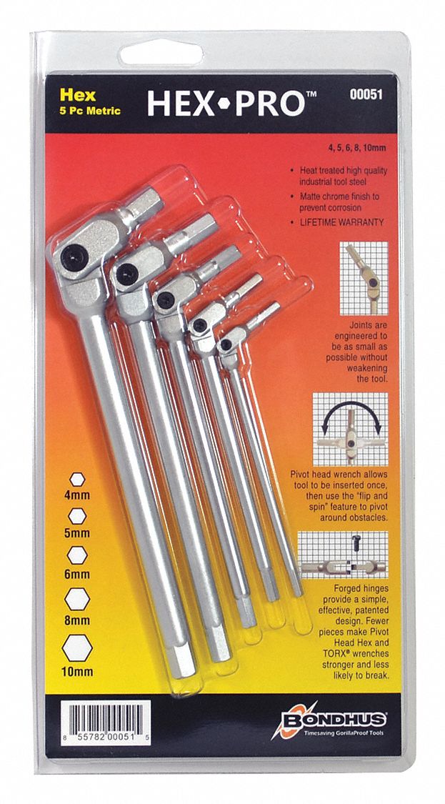 BONDHUS, Chrome HexPro Wrenche,4 to 10mm,5 pcs. - 58LA24|00005 - Grainger