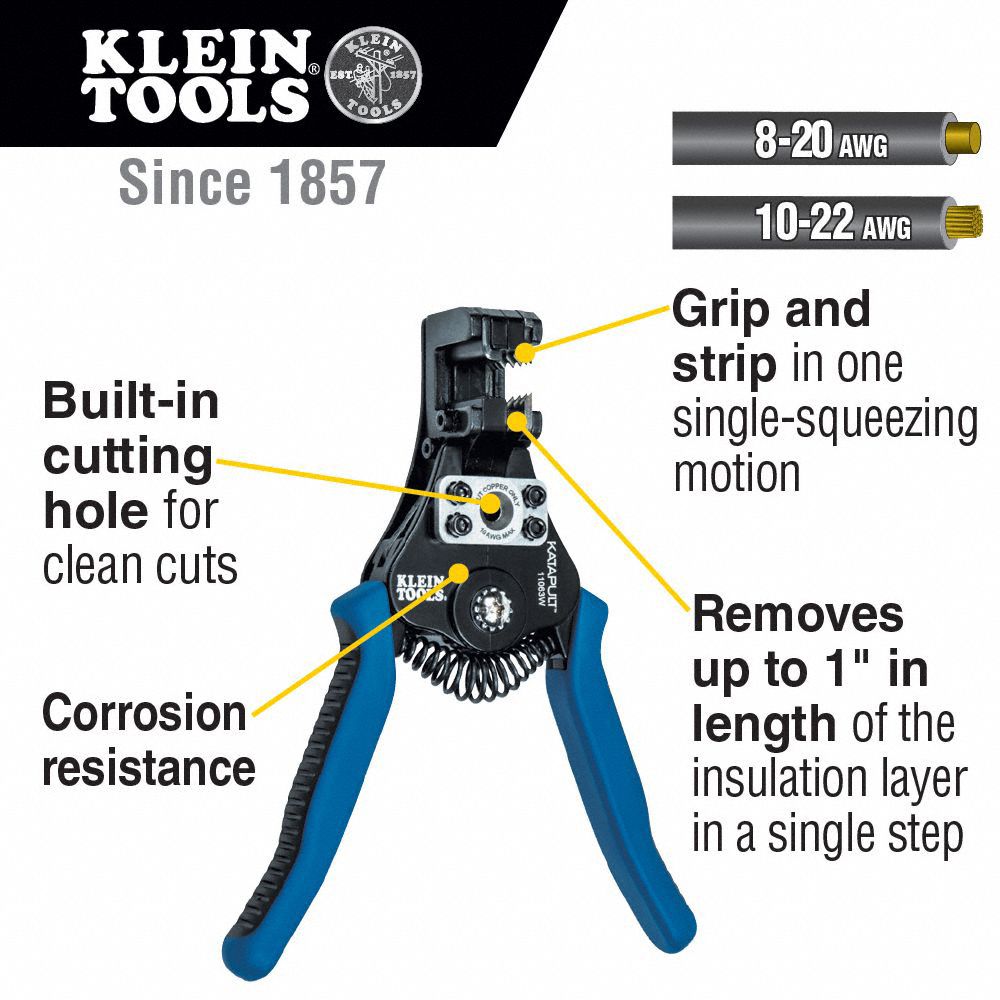 KLEIN TOOLS Katapult Wire Stripper/Cutter: 20 AWG to 8 AWG, 6 5/8 in ...