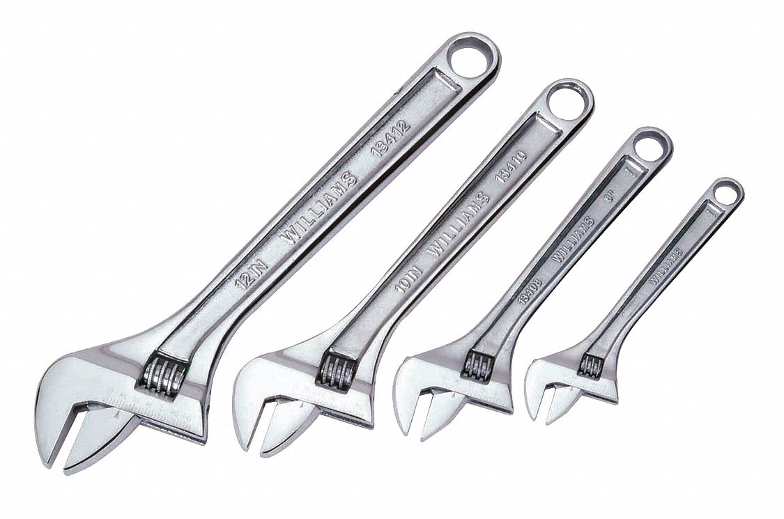 WILLIAMS, Chrome Adjustable Wrench Set,4 pcs. - 58XC60|13342A - Grainger