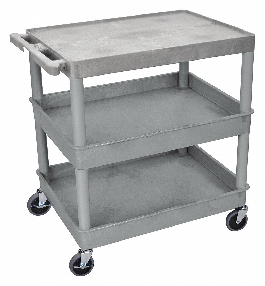 Flat Handle Utility Cart, 400 lb Load Capacity, Number of Shelves 3, 32 ...