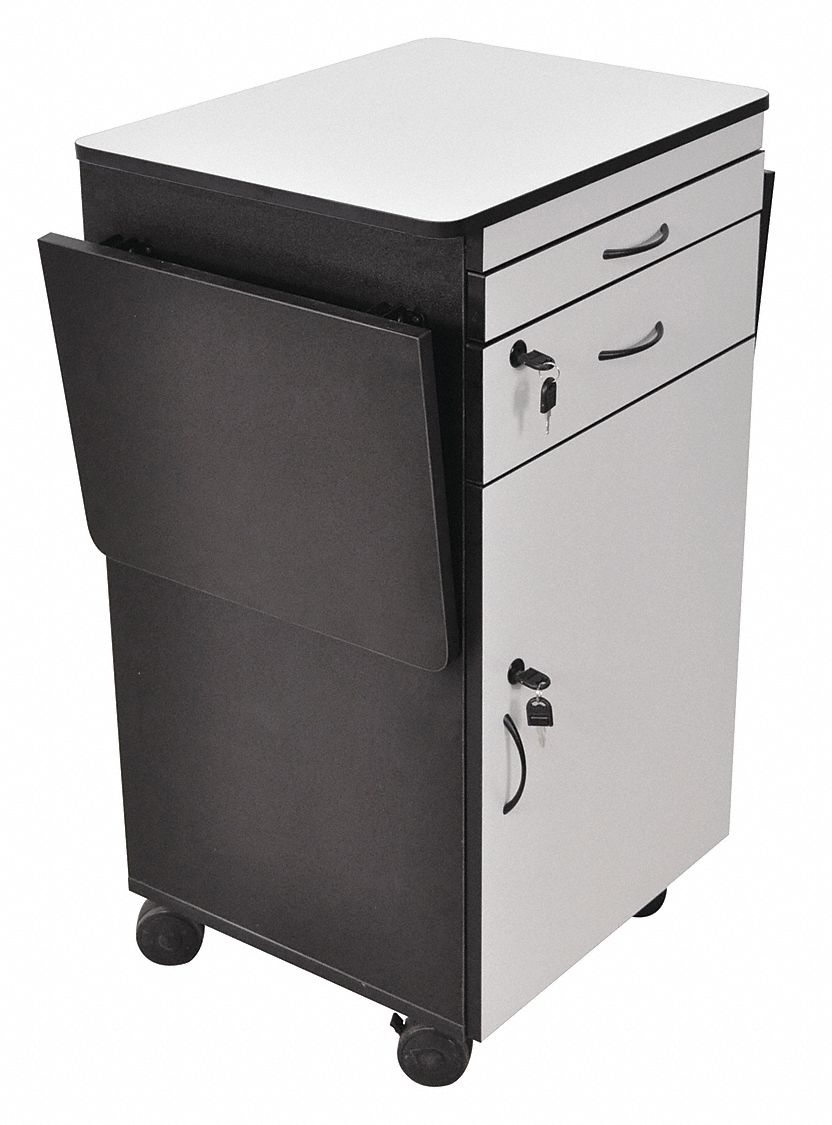 LUXOR, Black/White, 37 3/4 in Overall Ht, Media Cart with Cabinet ...