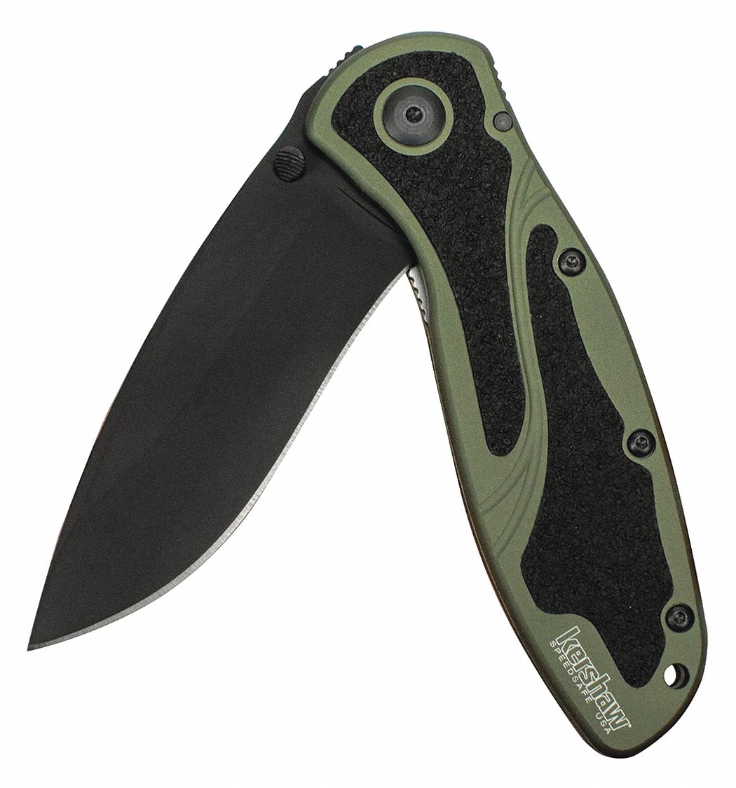 Folding Knife,Black,Plain Blade,3-3/8" - Grainger