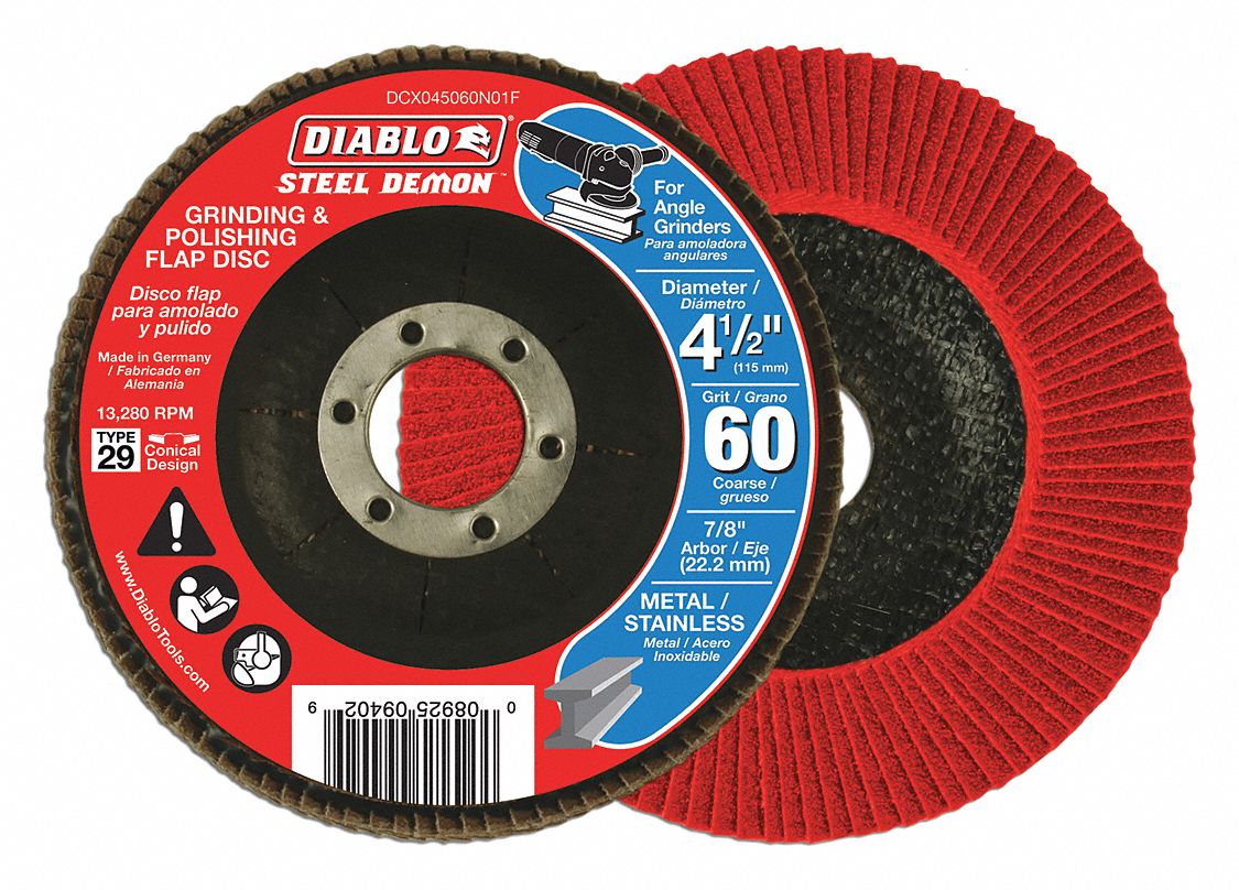 DIABLO Grinding/Polishing Flap Disc, 4-1/2", 60G - 59KE03|DCX045060N01F ...