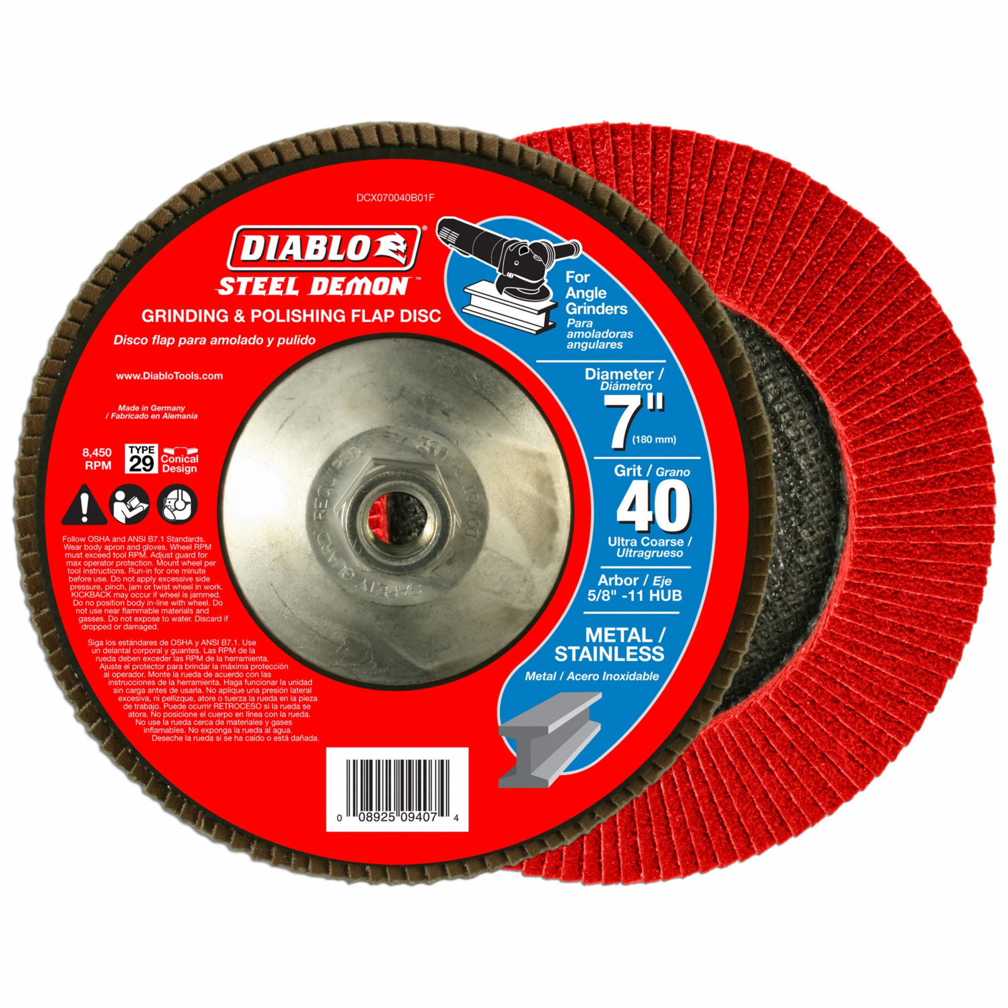 DIABLO, Grinding/Polishing Flap Disc,7",40G - 59KE05|DCX070040B01F ...