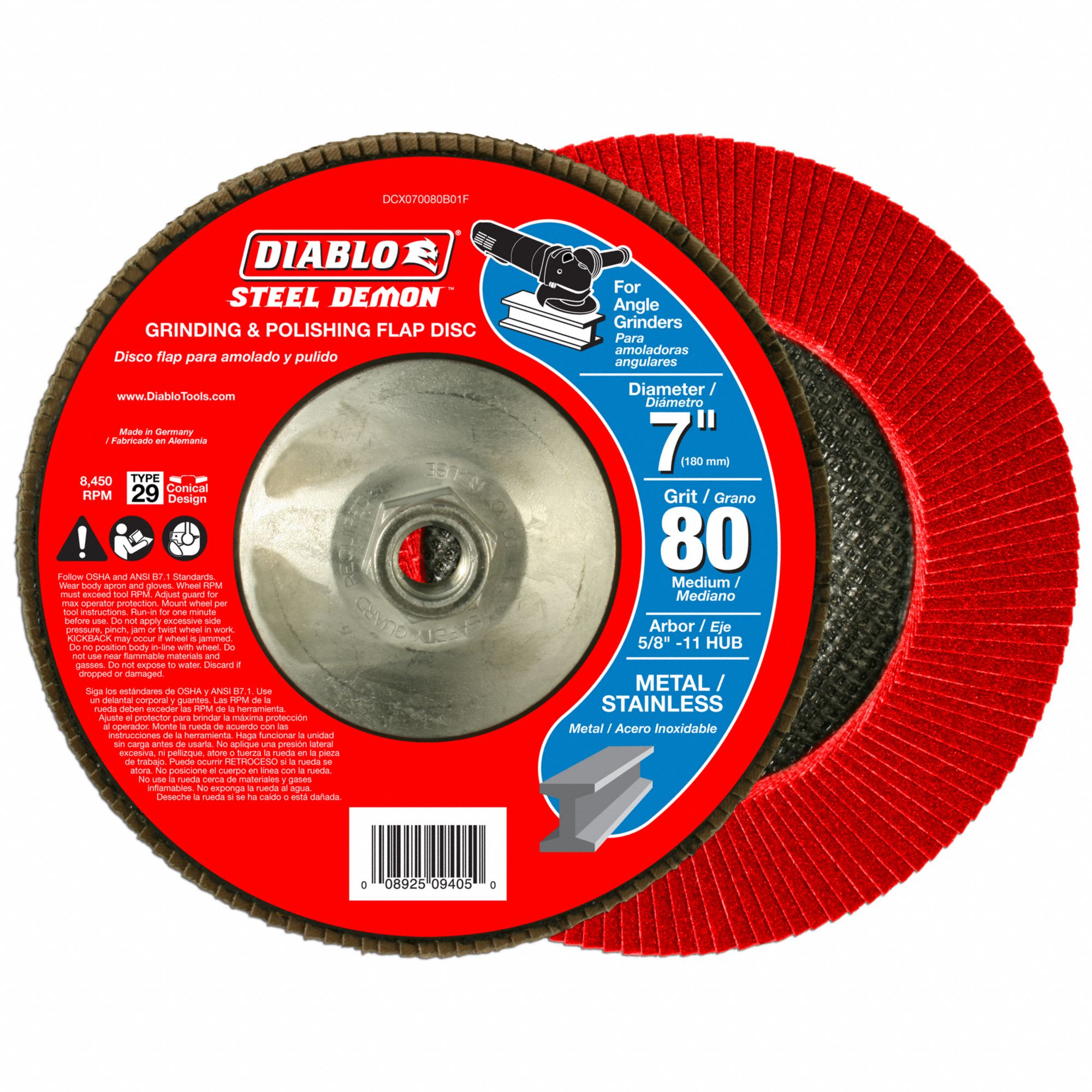 DIABLO, Grinding/Polishing Flap Disc,7",80G - 59KE07|DCX070080B01F ...