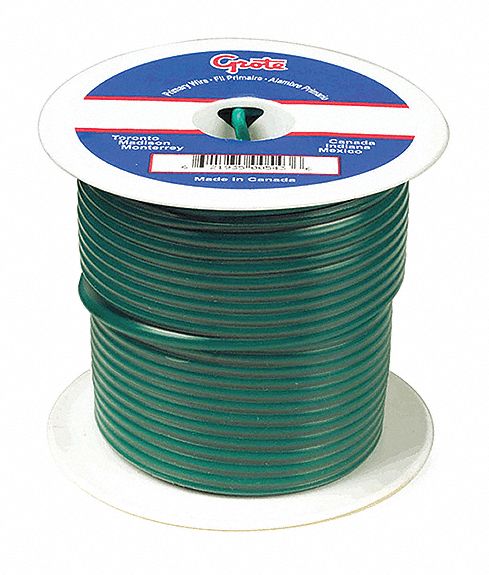 Primary Wire,14 Gauge,Green,100 ft.Spool - Grainger