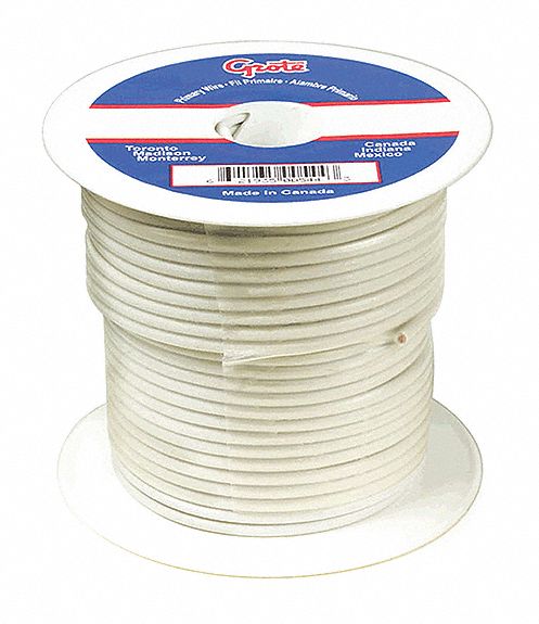 Primary Wire,14 Gauge,White,100 ft.Spool - Grainger