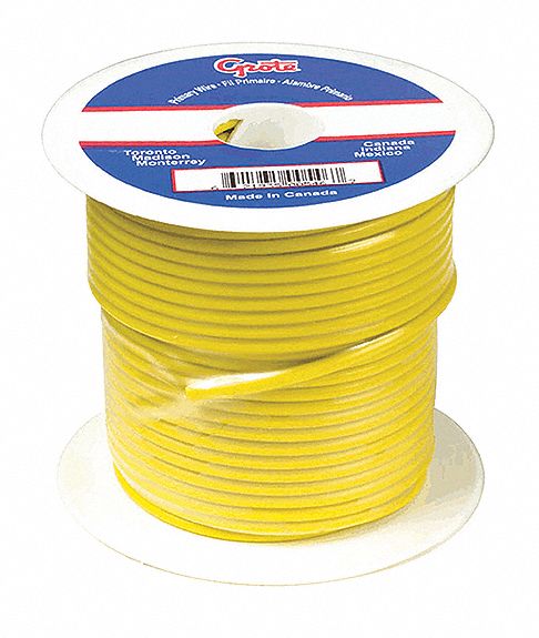 Primary Wire,14 Gauge,Yellow,100ft.Spool - Grainger