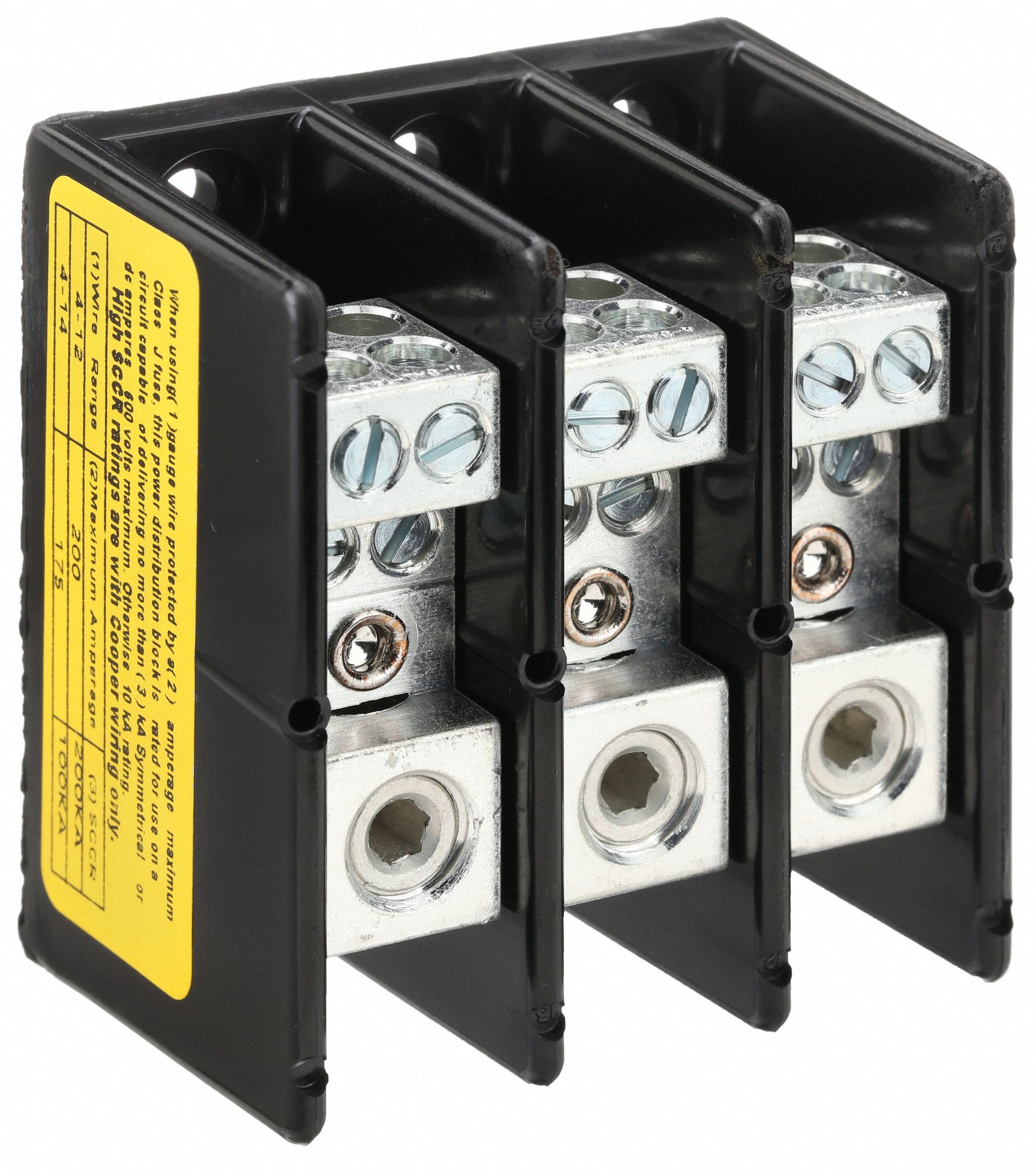 BUSSMANN Miniature Distribution Block: 3 Poles, 14 AWG – 2/0 AWG Line Side Wire Size Range ...