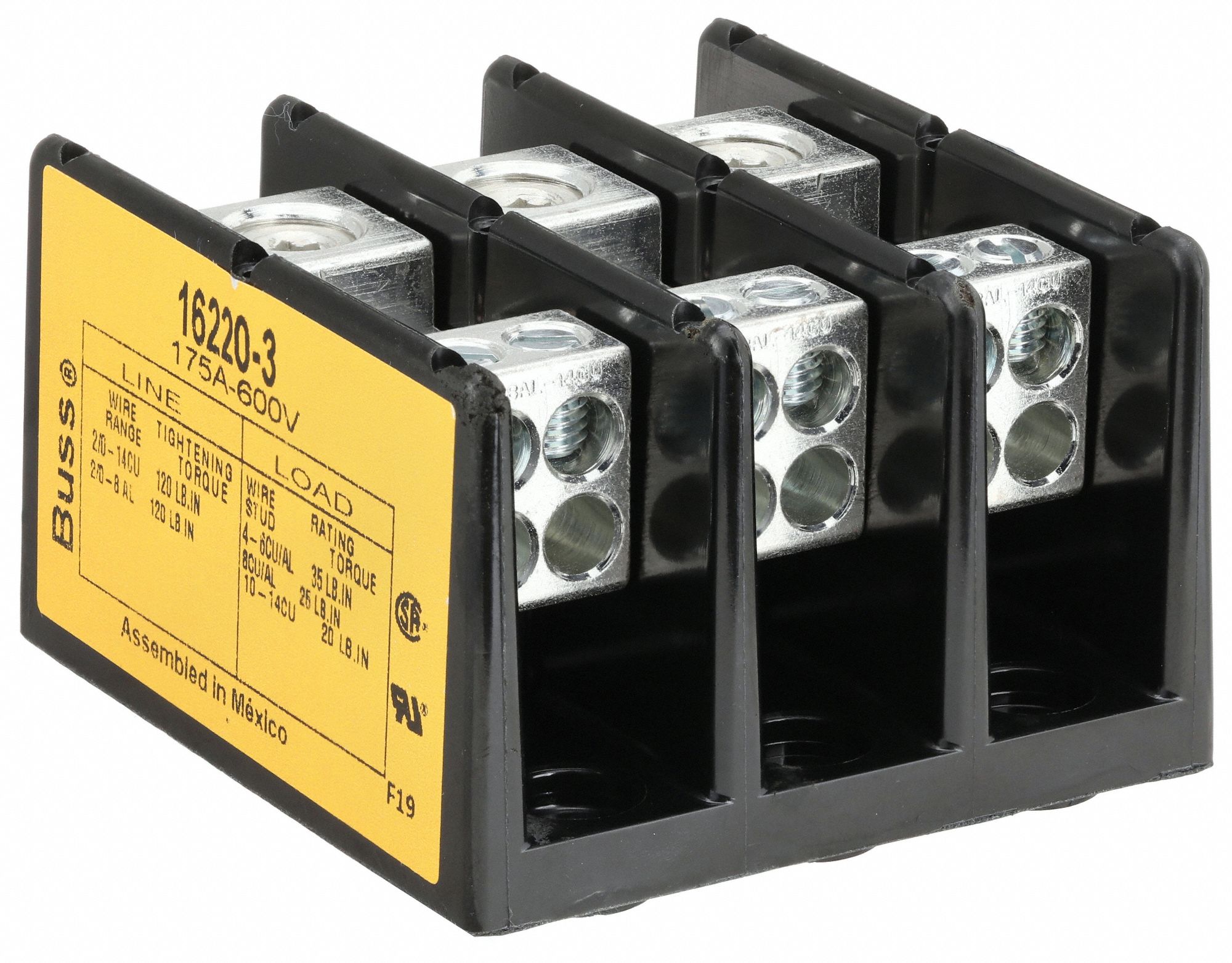 BUSSMANN Miniature Distribution Block: 3 Poles, 14 AWG – 2/0 AWG Line Side Wire Size Range ...