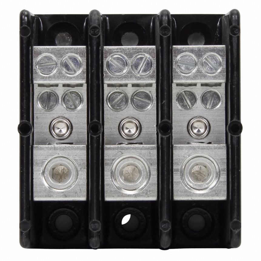 BUSSMANN Miniature Distribution Block: 175 A Max., 1 Primary Connections/Pole, 3 Poles - 5A672 ...