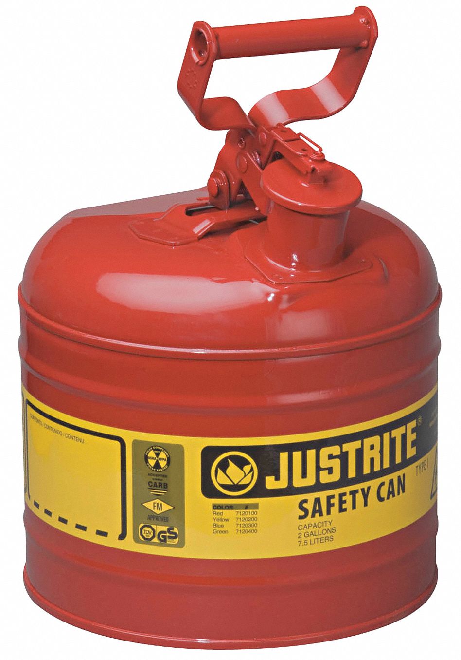 JUSTRITE, For Use With Flammables, 2 gal Capacity, Type I Safety Can ...