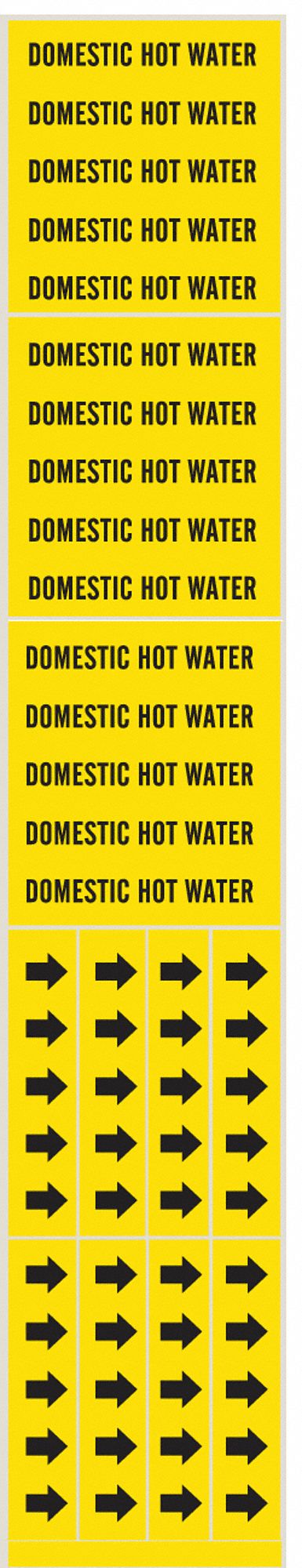 Domestic Hot Water, Yellow, Pipe Marker - 5ACW0|7087-3C - Grainger