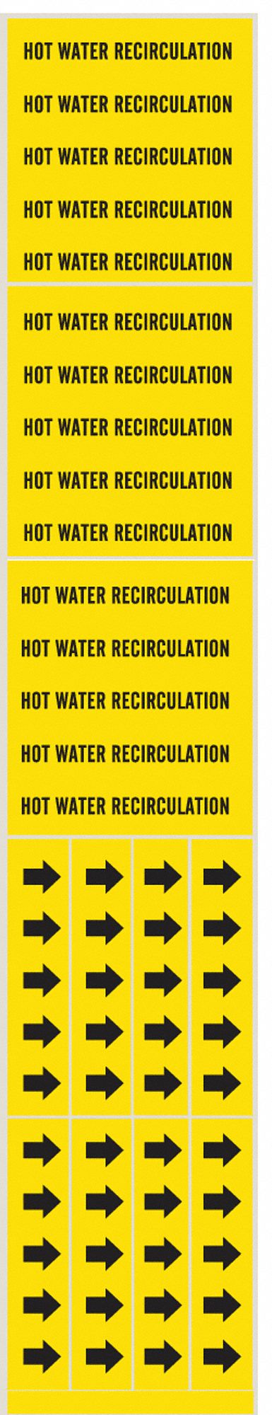 Hot Water Recirculation, Yellow, Pipe Marker - 5ADF6|7147-3C - Grainger