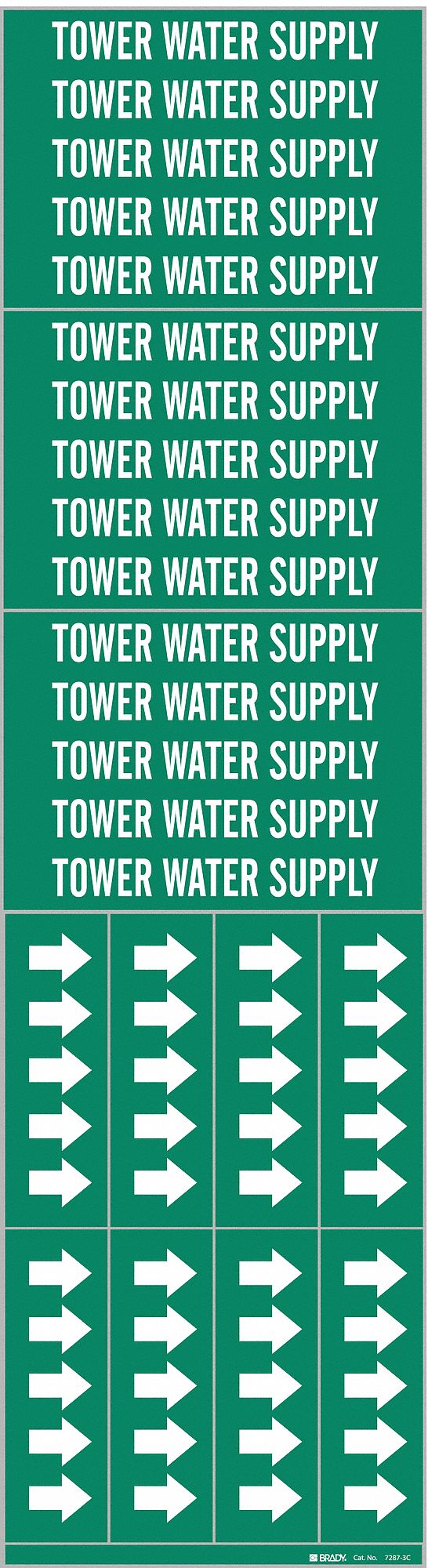 Tower Water Supply, Green, Pipe Marker - 5ADZ7|7287-3C - Grainger