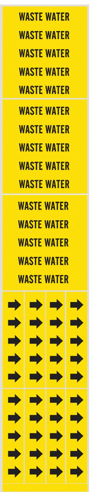 Waste Water, Yellow, Pipe Marker - 5AED1|7302-3C - Grainger
